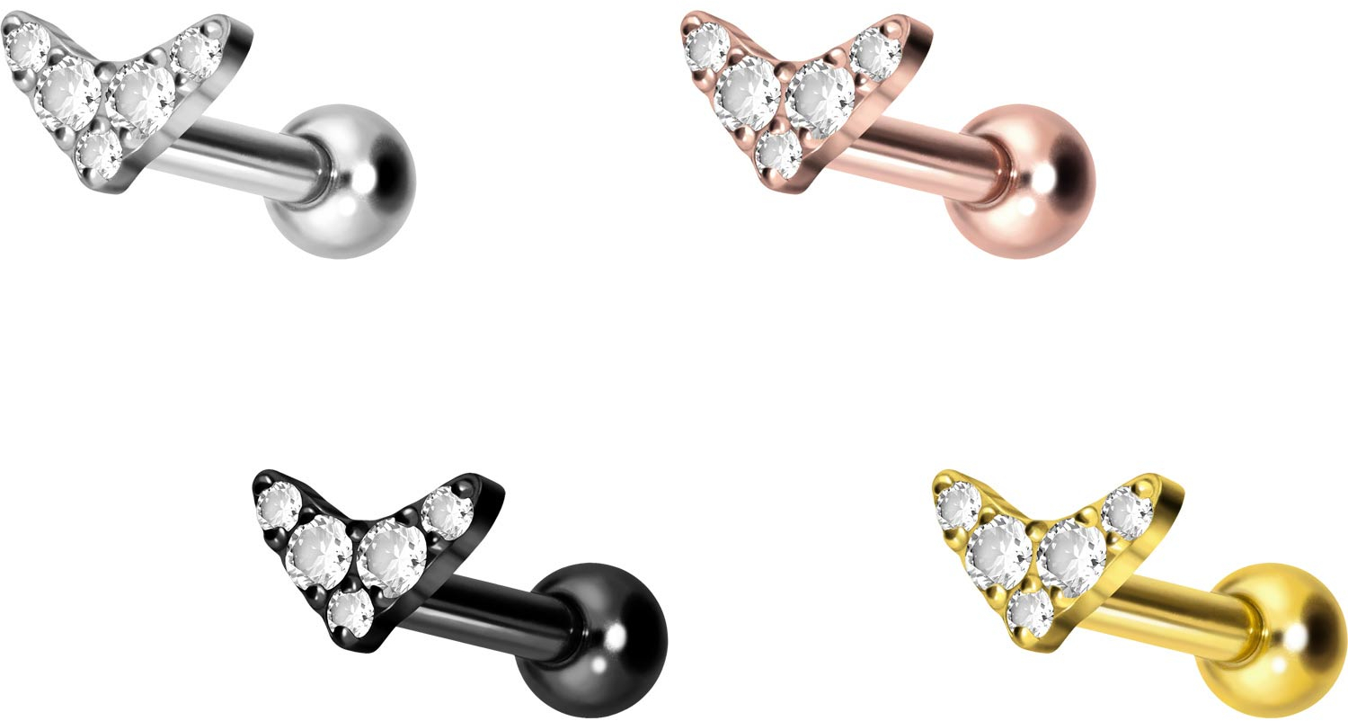 Titanium ear piercing with internal thread CRYSTAL BOOMERANG | PIERCINGLINE